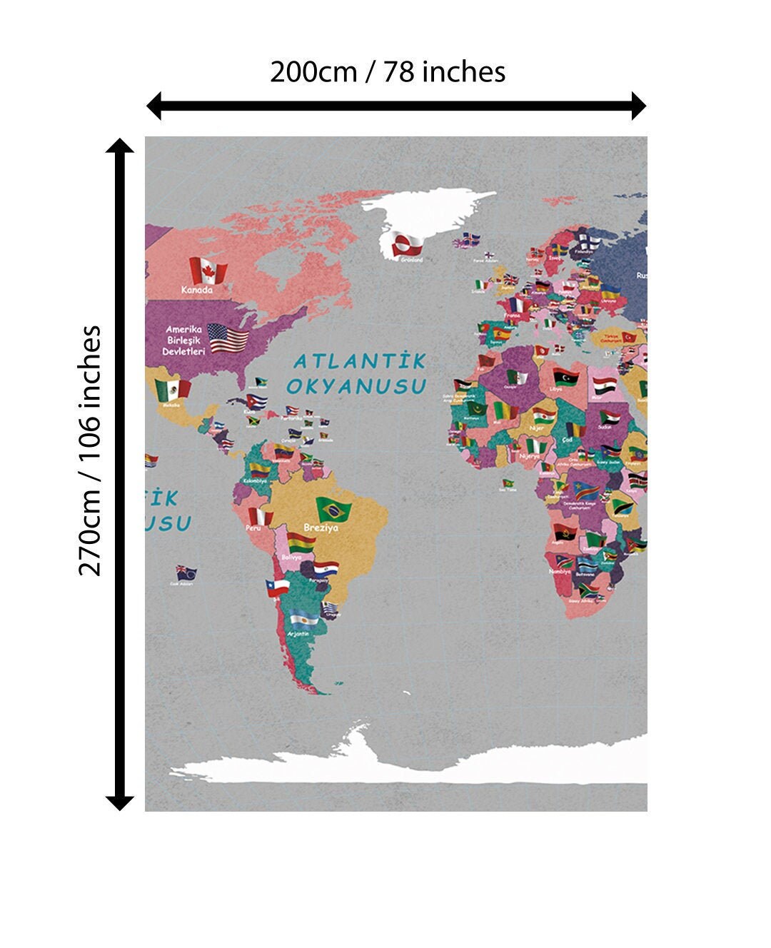 Country Flags Themed World Map, Custom Made for Children's Rooms. Peel ...