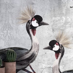 Crane Birds and Big Leaves, Ornament Design Wallpaper, Peel and Stick ...