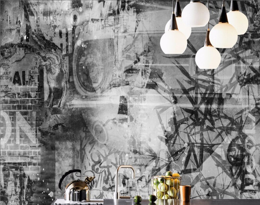 City Patterned Wallpaper With Decrepit Wall Transparent Car Design ...