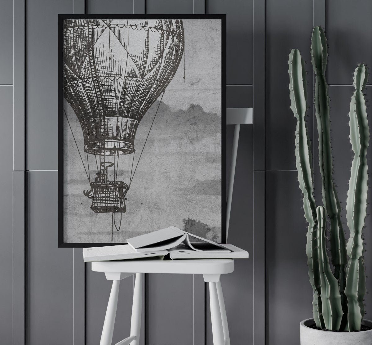 Beautiful Concrete Mural Wallpaper, Hot-air Baloon, Peel and Stick ...