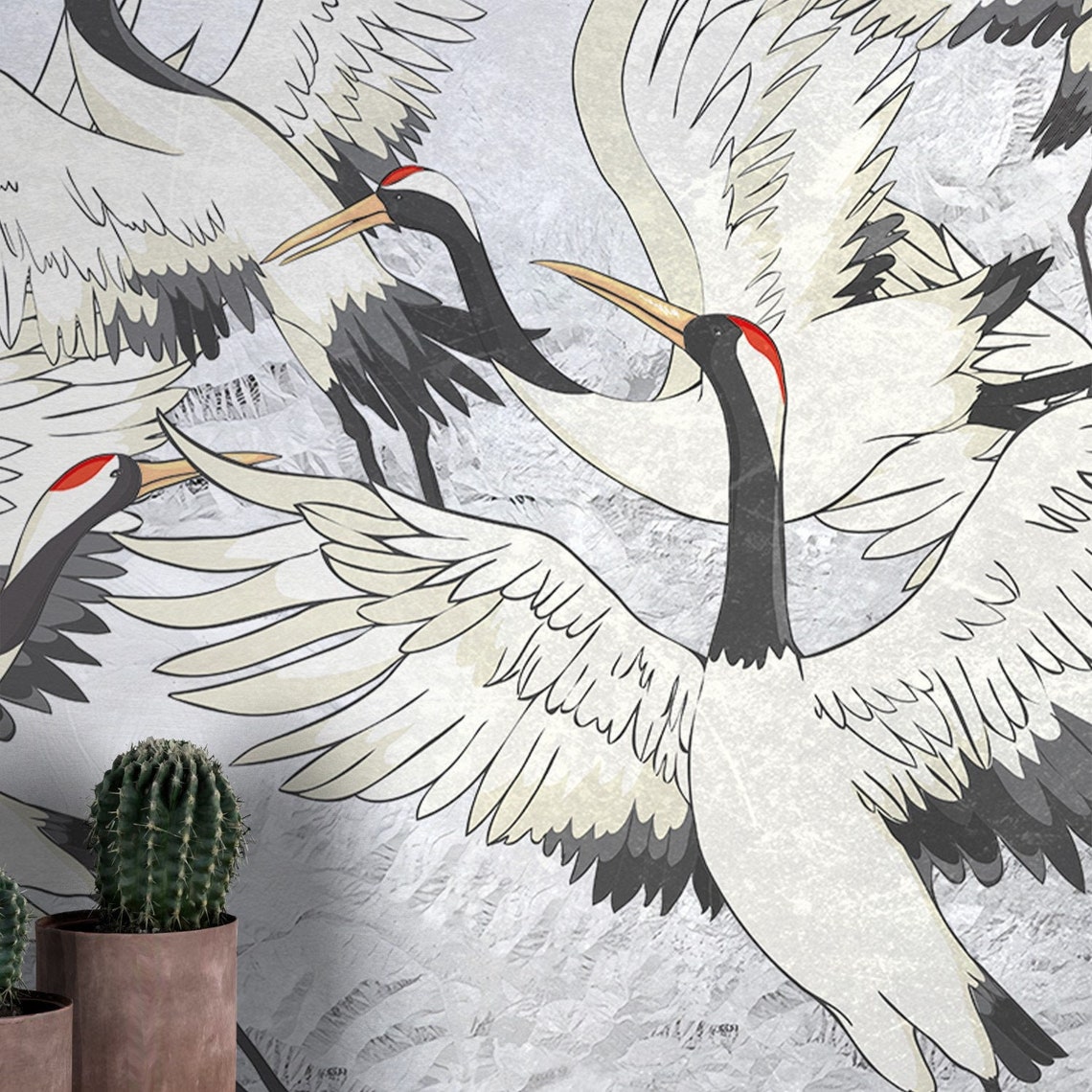 Crane Birds Design Wallpaper Peel and Stick Mural Poster - Etsy