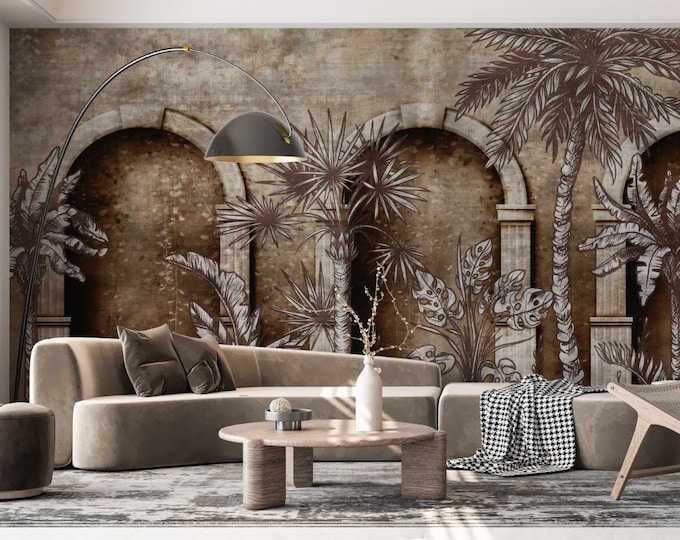 Palace Roman Column, Tropical Garden Mural Wallpaper, Peel and Stick ...