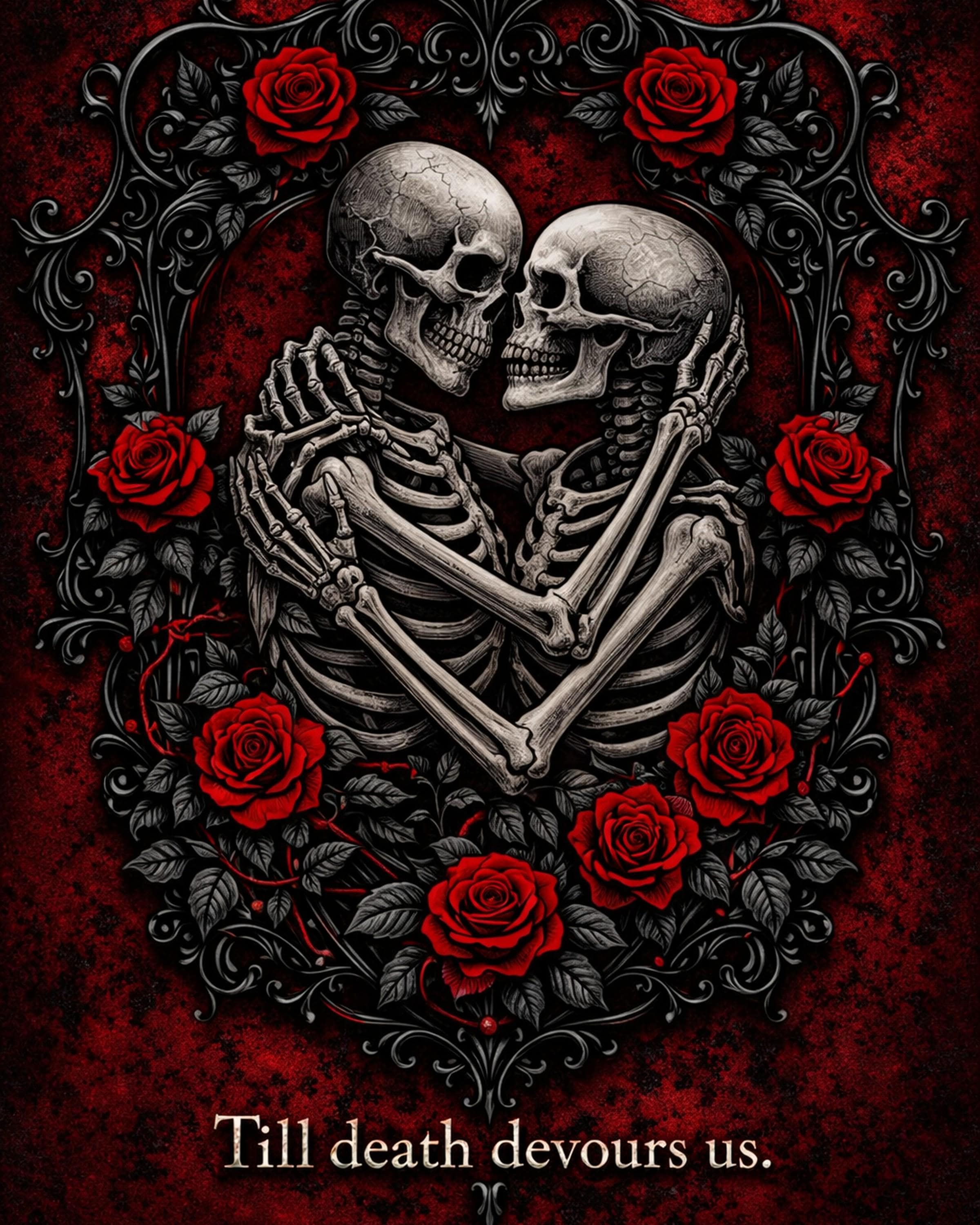 Till Death Devours Us Gothic Wall Art, Skeleton Lovers Print, Dark ...