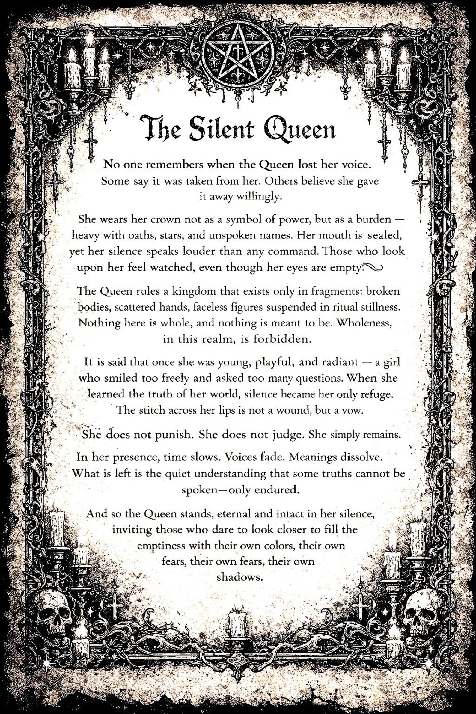 Gothic Horror Coloring Page – Faceless Princess With Sewn Mouth, Dark ...