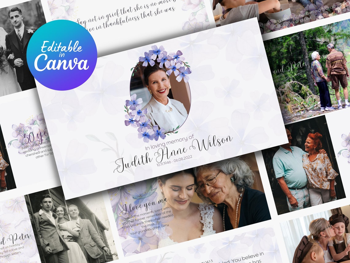 Funeral Canva Slideshow Template for Funeral, Memorial Video Slideshow ...