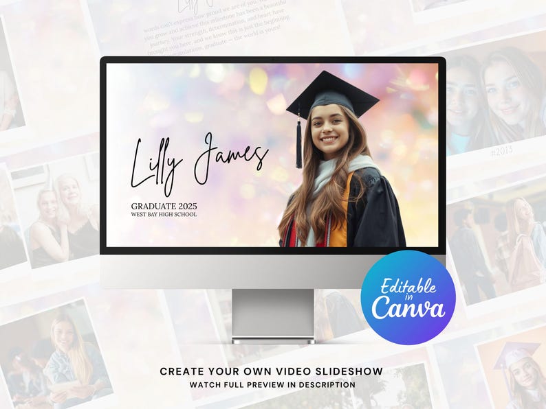Graduation Party Photo Slideshow Template for Canva | Editable ...