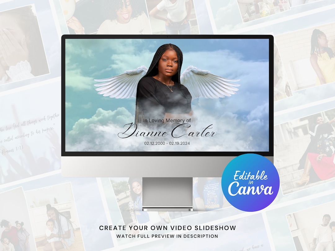 Celebration of Life Slideshow Cloud Canva Video Slideshow Template for Memorial, Celebration of ...