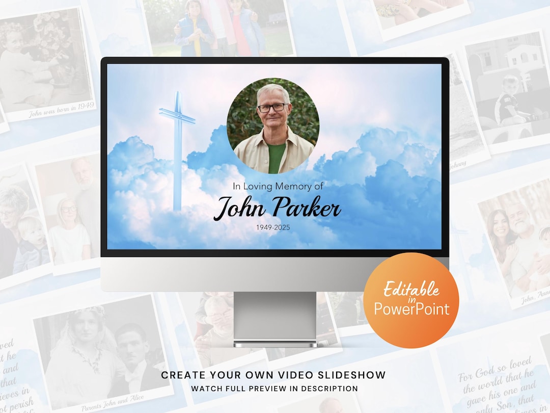 Memorial Photo Slideshow Powerpoint Template for Funeral Service in ...