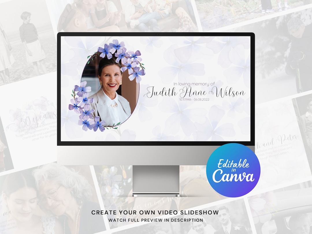 Funeral Canva Slideshow Template for Funeral, Memorial Video Slideshow ...