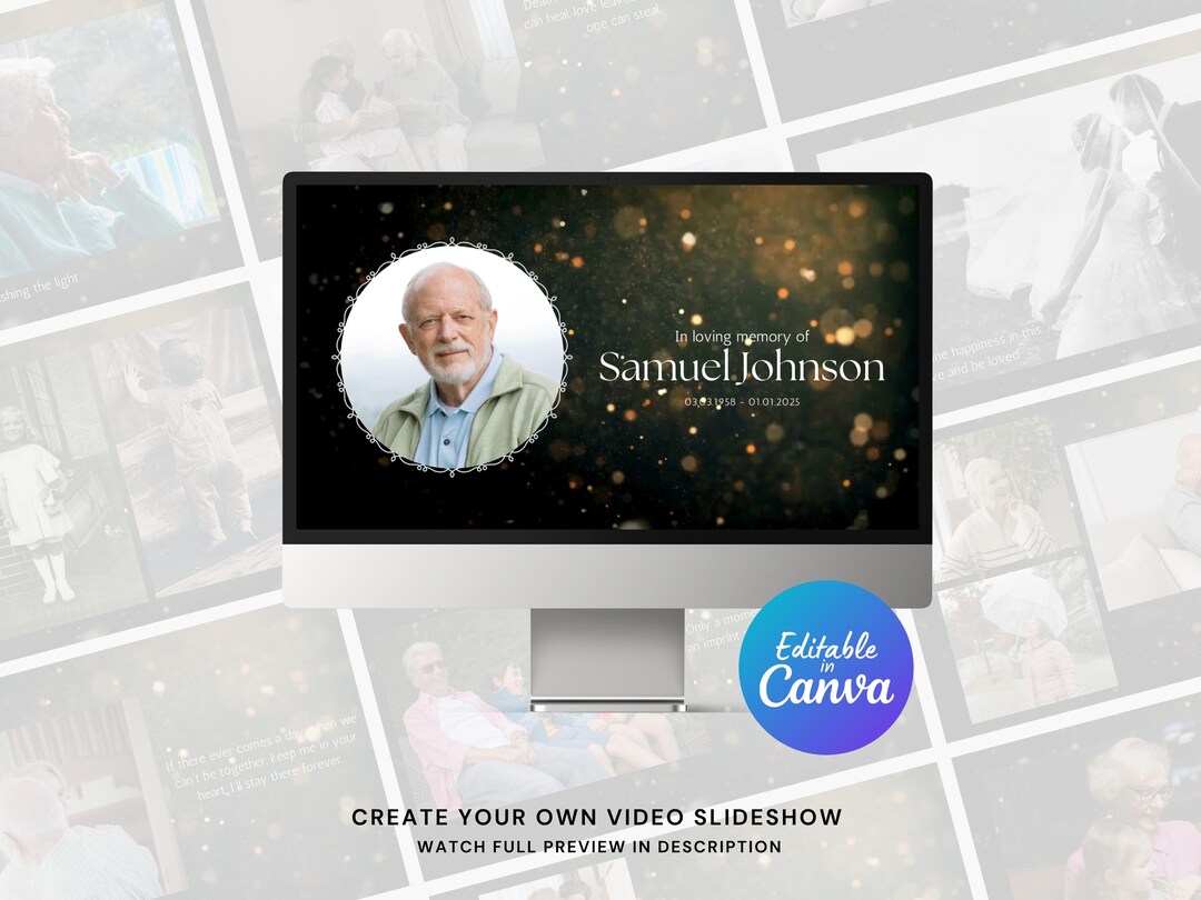 Celebration of Life Memorial Canva Video Slideshow Template in Loving ...