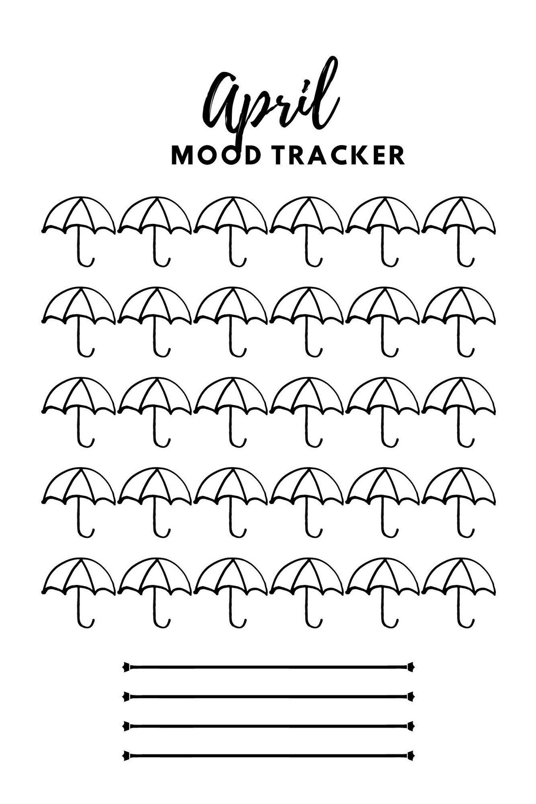 April Umbrella Themed Mood Tracker | Habit Tracker | Printable ...