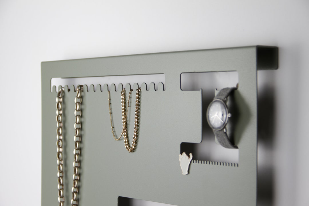 Vertical Wall Jewelry Box // Minimalist Jewelry Display for Earrings ...
