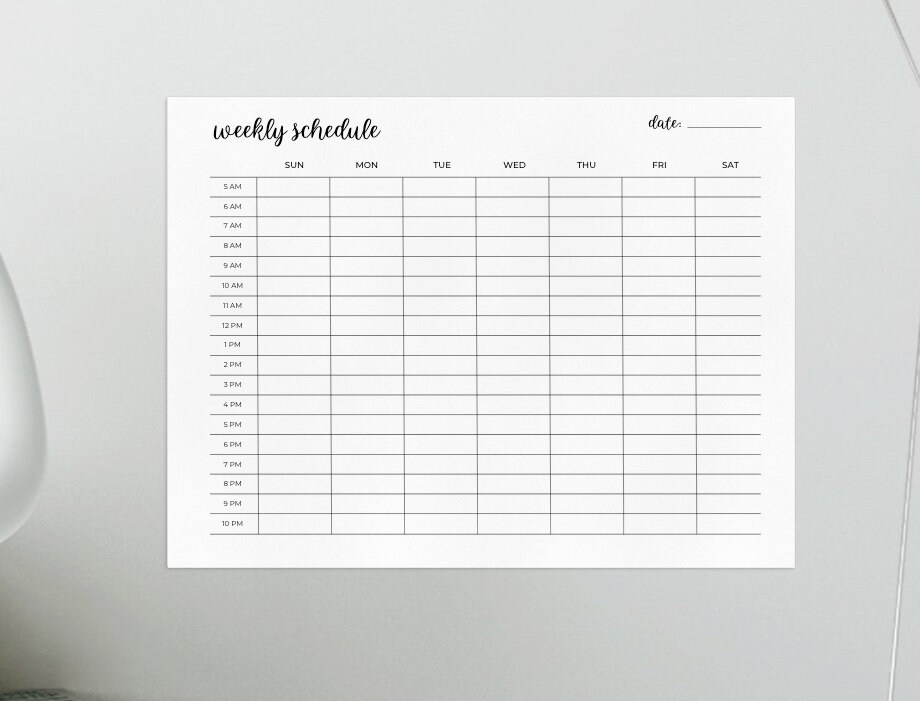 PRINTABLE Weekly Schedule by the Hour Instant Download - Etsy