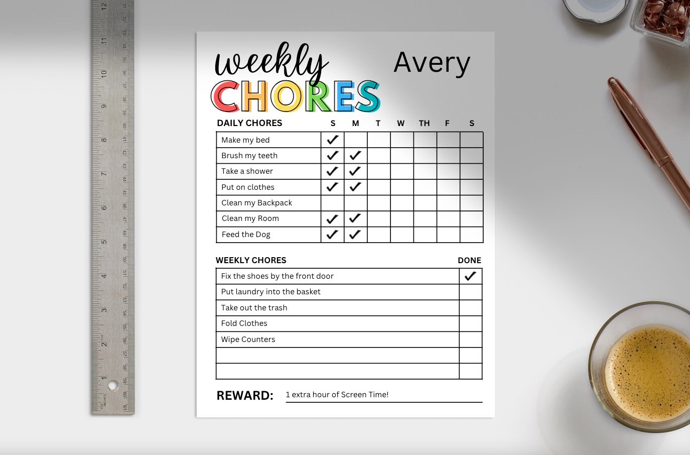EDITABLE and PRINTABLE Weekly Chore Chart - Etsy