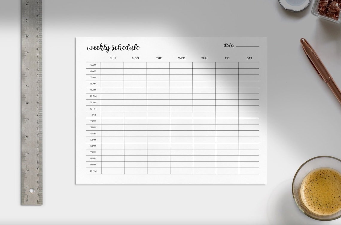 PRINTABLE Weekly Schedule by the Hour Instant Download - Etsy