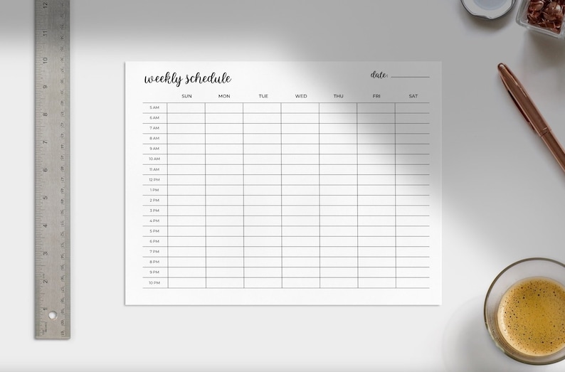 PRINTABLE Weekly Schedule by the Hour Instant Download - Etsy