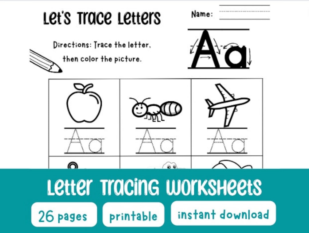 PRINTABLE Let's Trace Letters 26 Pages, Instant Download, Handwriting ...