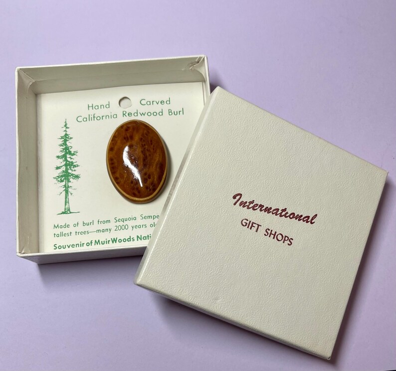 Vintage Han Carved California Redwood Burl Brooch - Souvenir of Muir ...