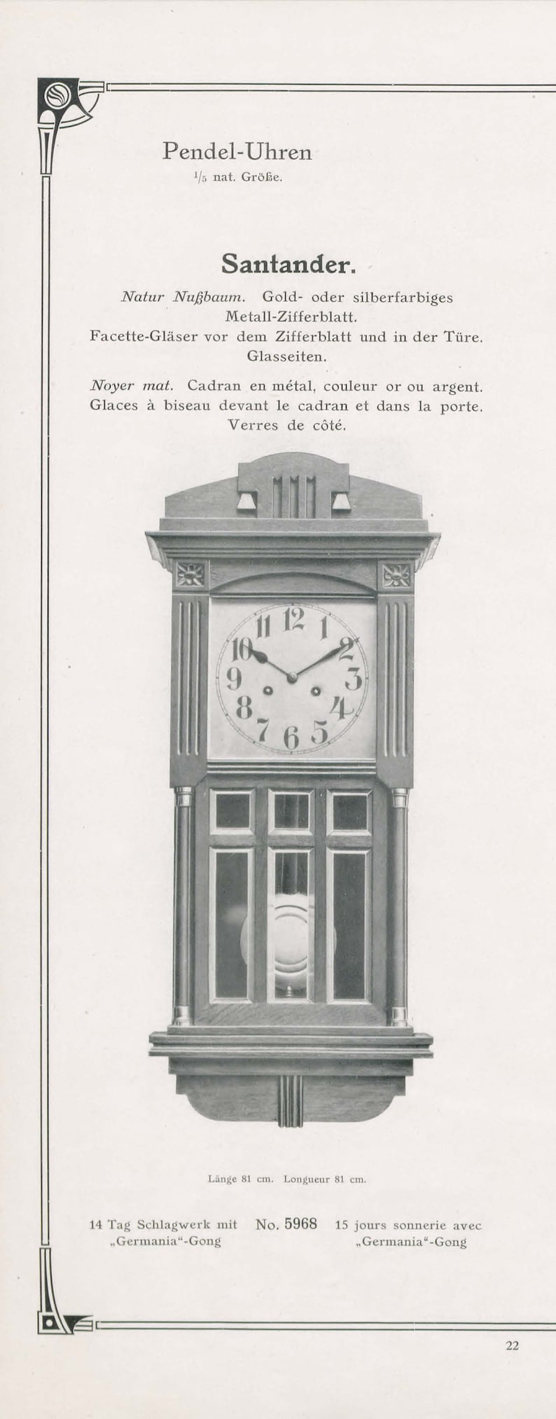 Junghans Santander Wall Clock (1907) Germania Gong - Etsy