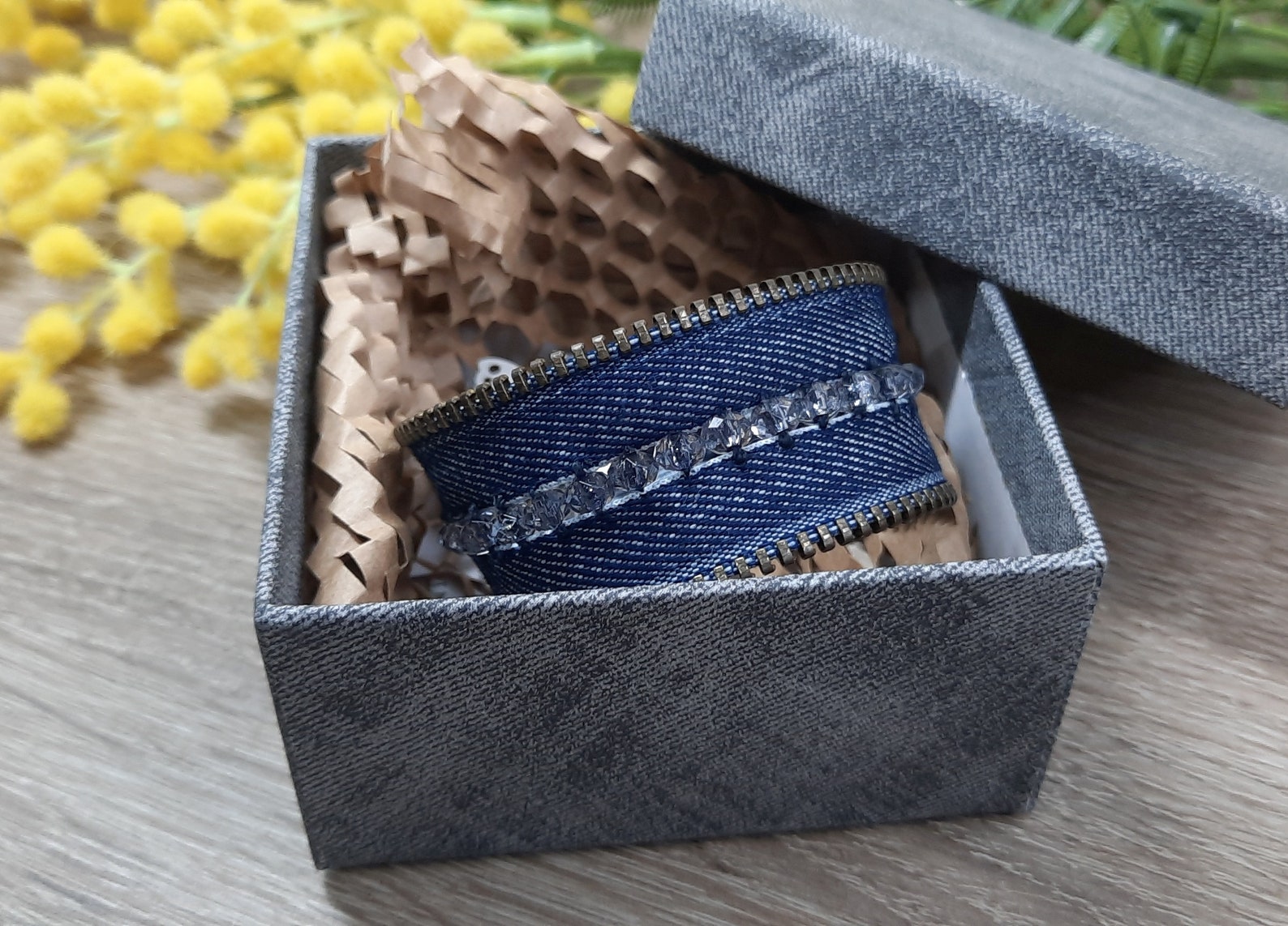 Stylish Denim Zipper Bracelet With Beads Will Be a Nice Gift for a ...