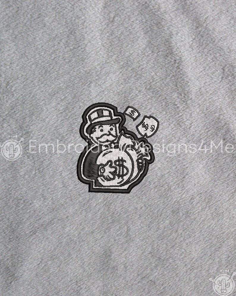 Mr Monopoly Man Holding Money Bags Embroidery Design - Etsy