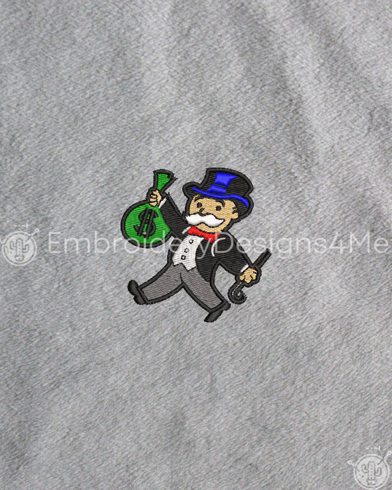 Mr Monopoly Man Walking With Money Embroidery Design - Etsy