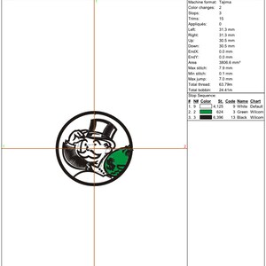 Mr Monopoly Man Running With Bag of Money Cash Circle Embroidery Design ...