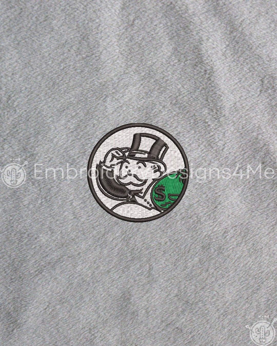 Mr Monopoly Man Running With Bag of Money Cash Circle Embroidery Design ...
