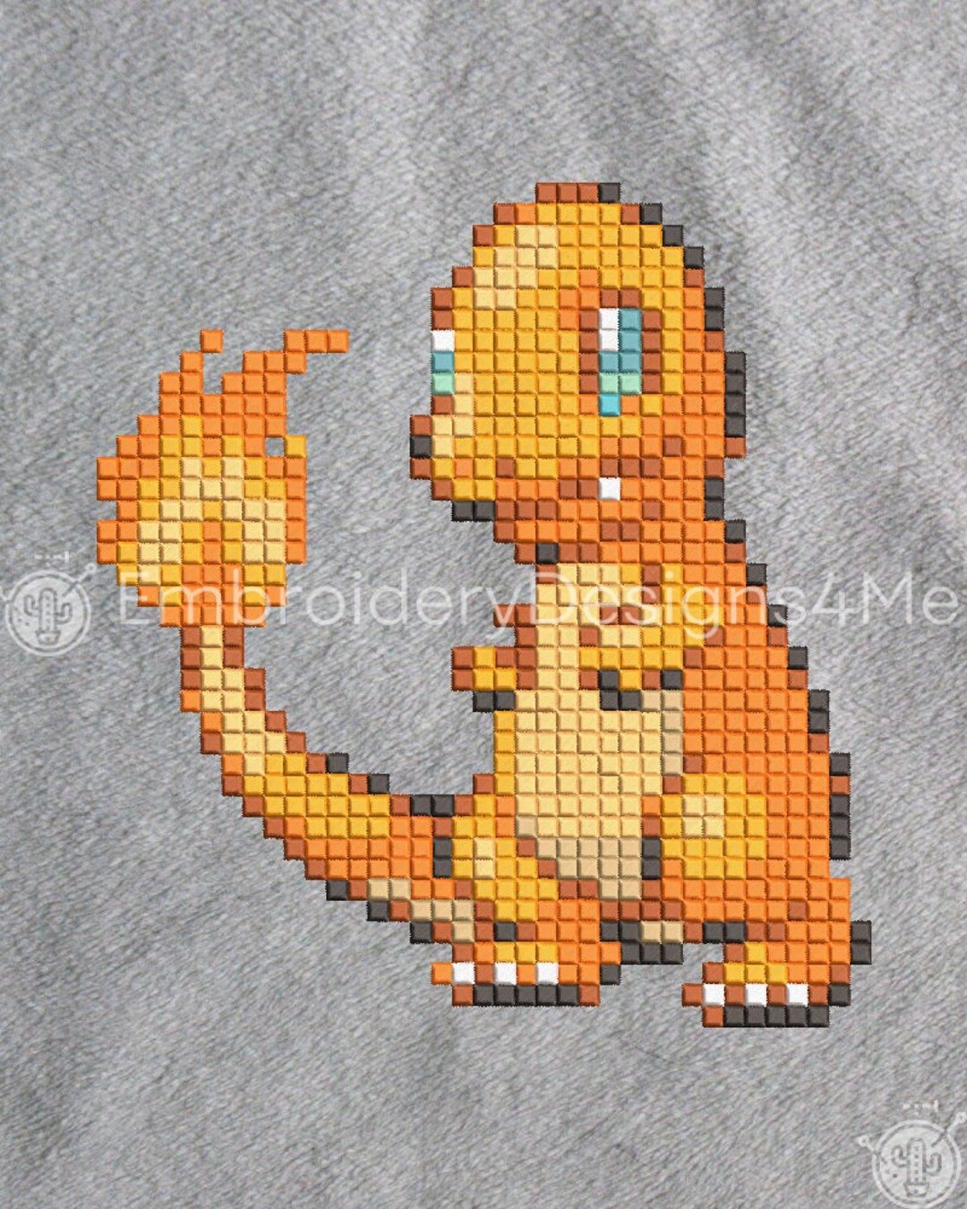 Charmander Fire Kanto Anime Pokemon Mosaic Pixel Art Embroidery Design ...