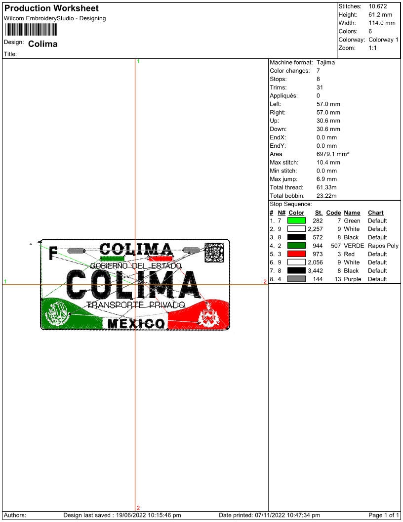 Colima Car Mexican License Driving Plate Mexico Placa Embroidery ...