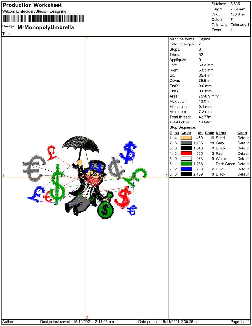 Mr Monopoly Man Falling With Umbrella Cash Money Currency Embroidery ...