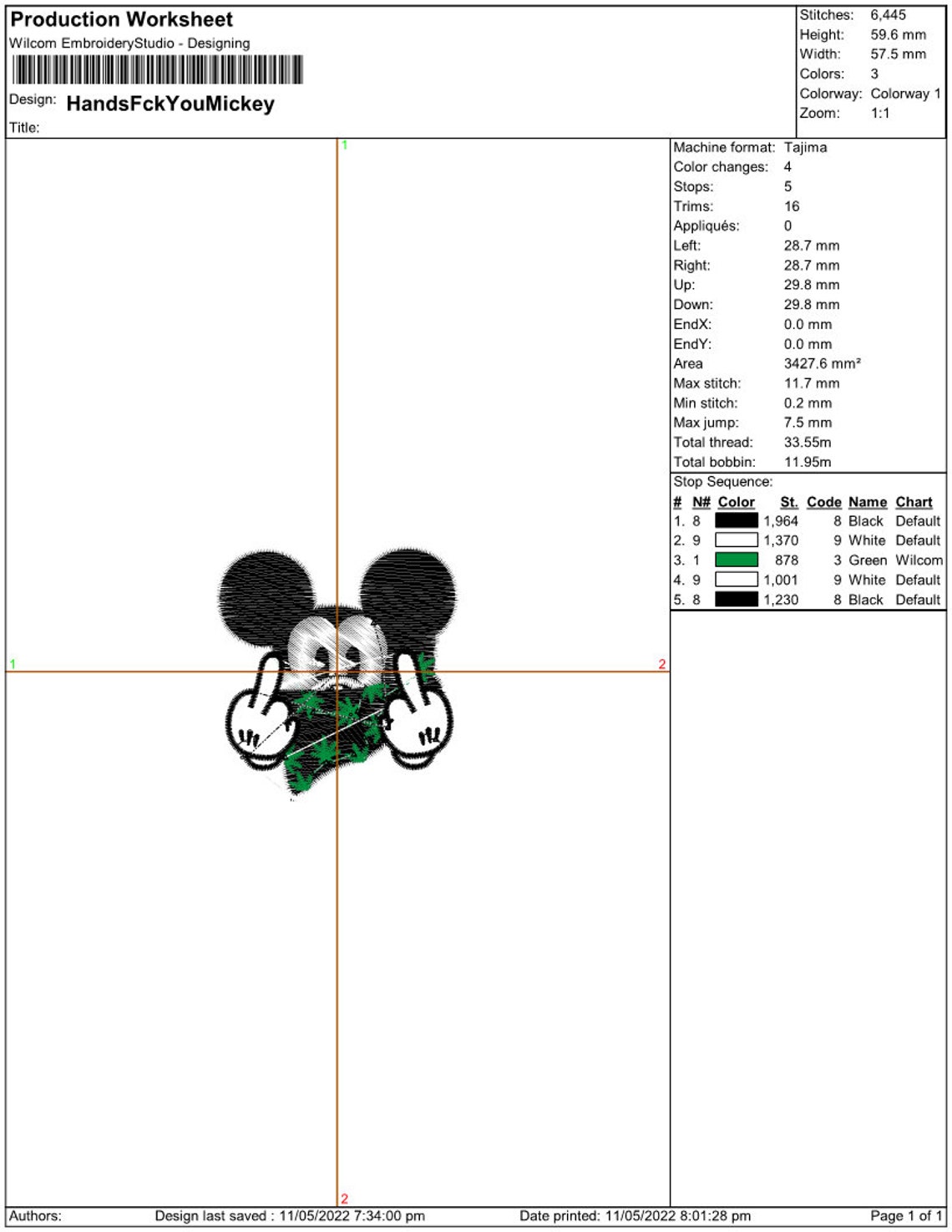Hands Showing Middle Finger Mickey Mouse Weed Marihuana Embroidery ...