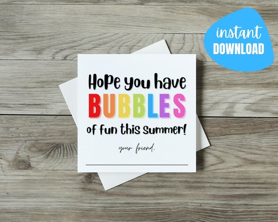 Summer Bubbles Cards Kids' End of Year Bubbles Gift - Etsy