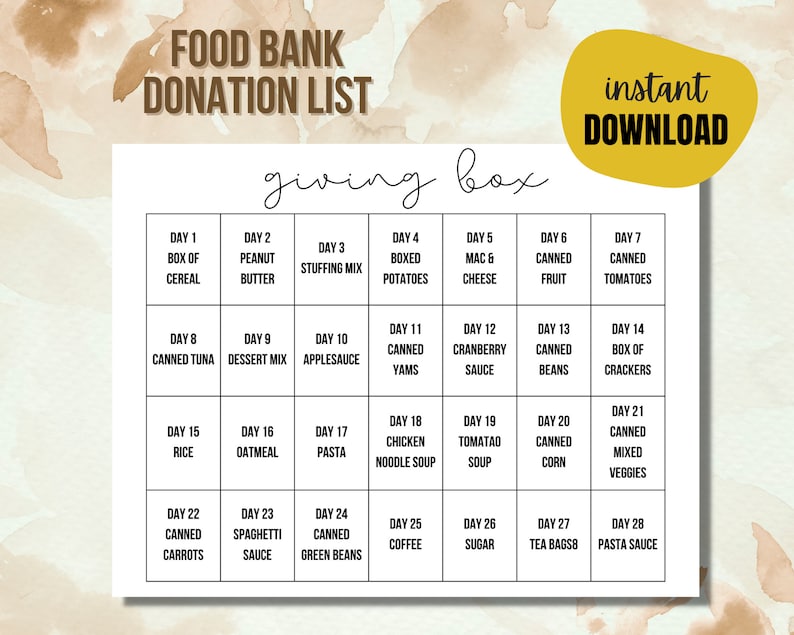Food Bank Donation List: Reverse Advent Calendar (digital Download) - Etsy