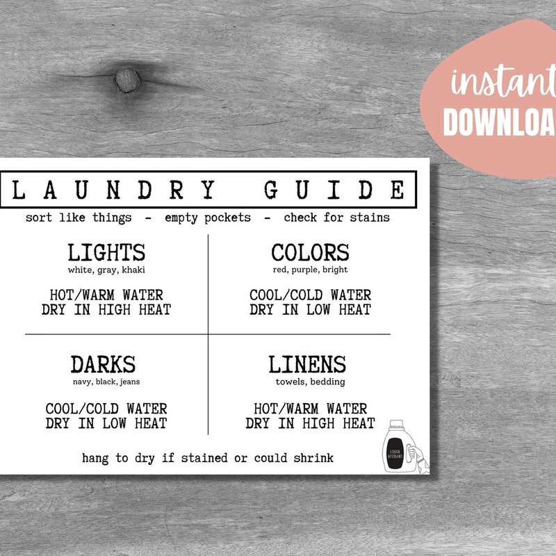 Laundry Cheat Sheet - Etsy