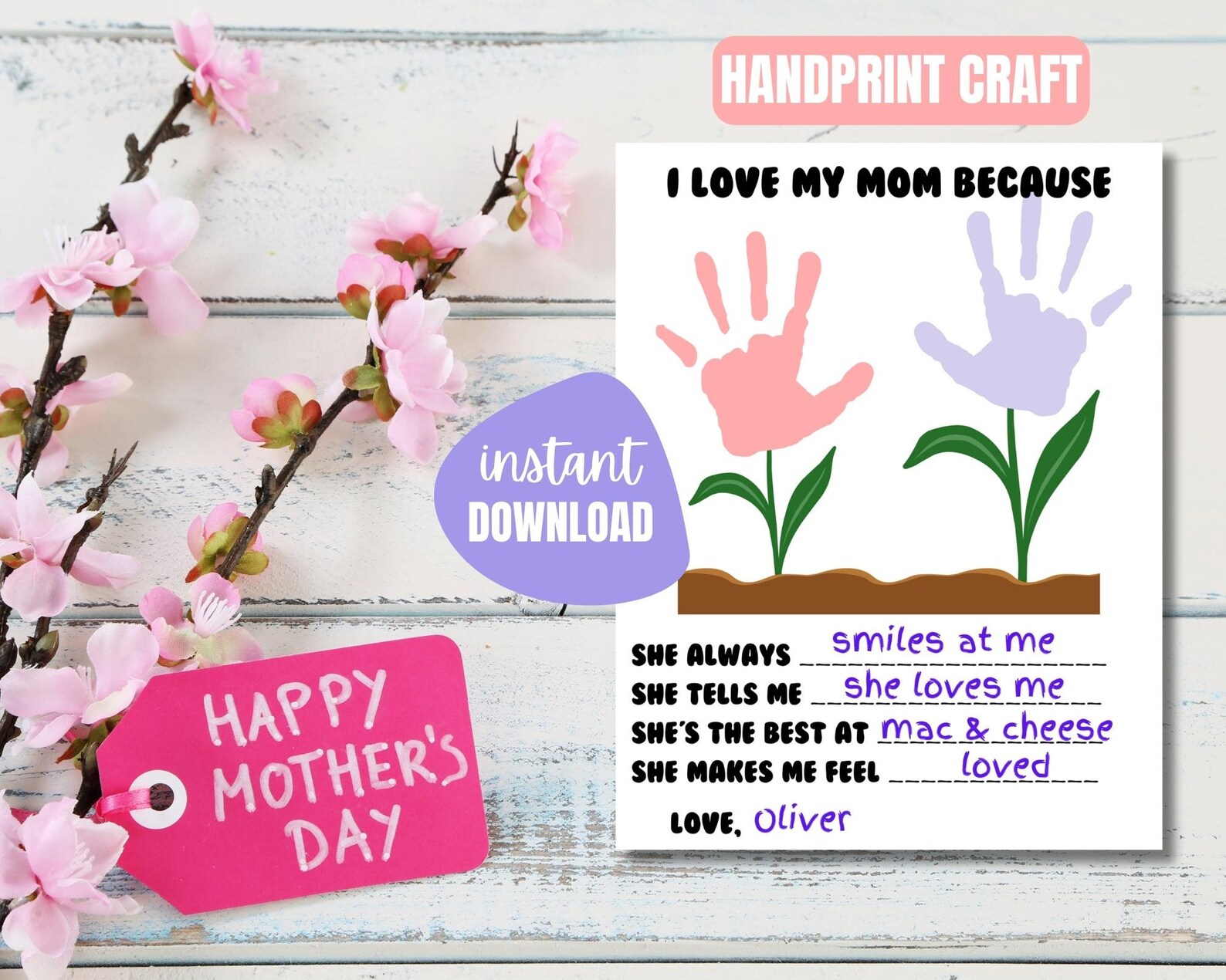 I Love My Mom Handprint Mother's Day Craft - Etsy