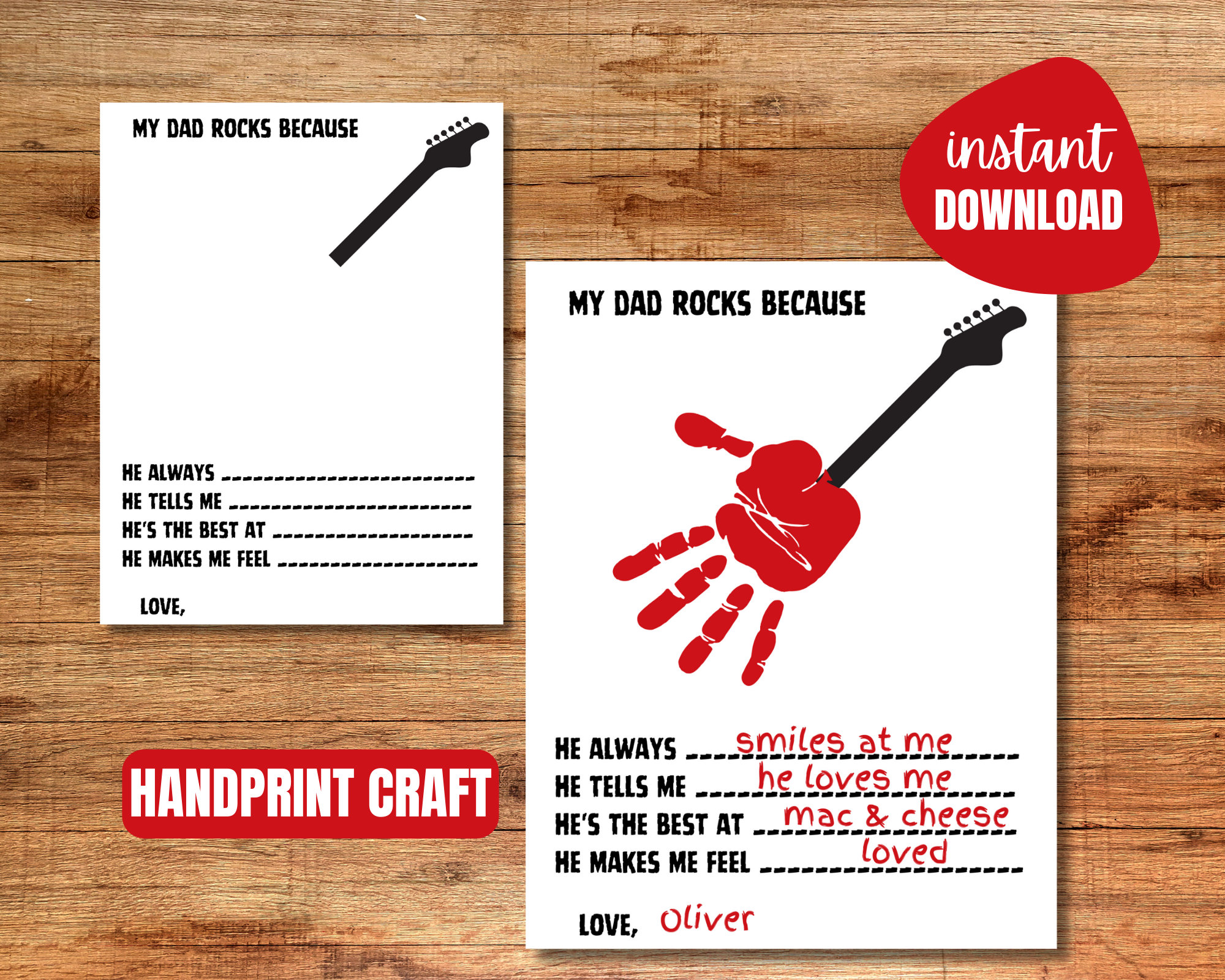 Dad Rocks Handprint Art: Father's Day Guitar Craft (digital Download ...