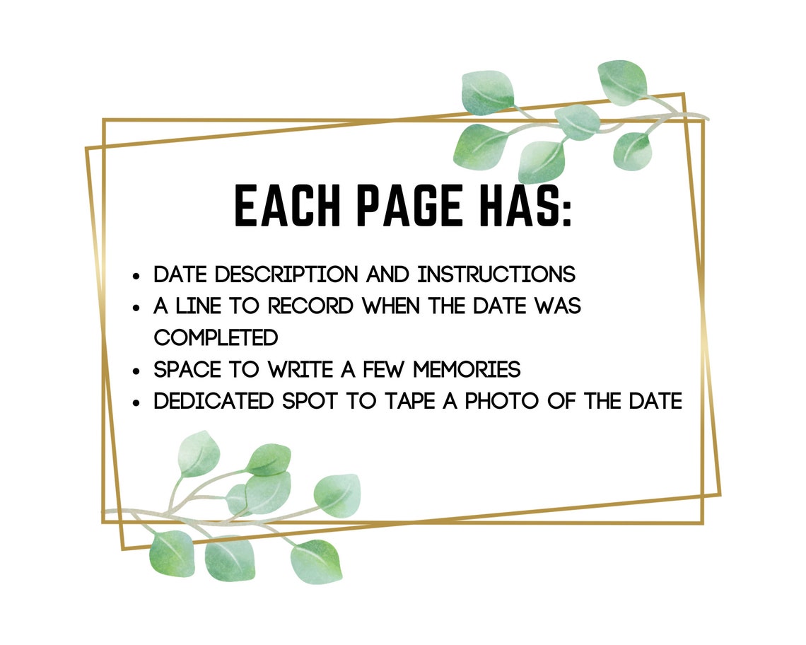 Printable Date Book Unique Wedding Gift Instant Date Ideas Couple's ...