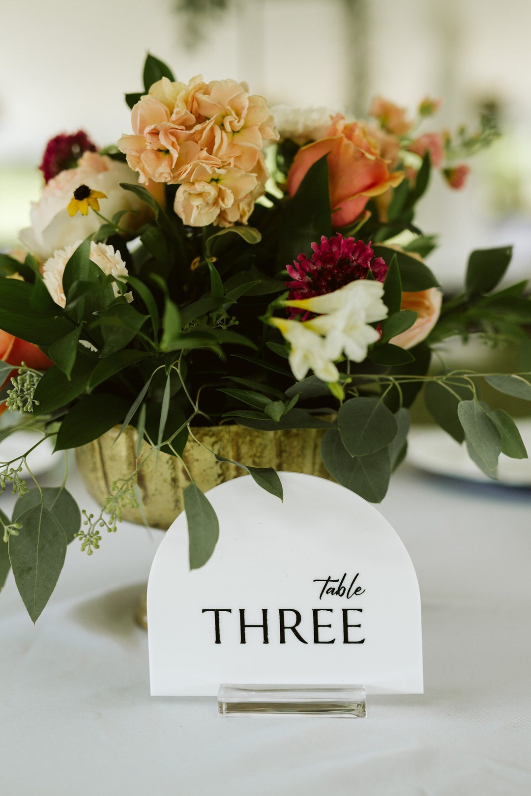 White Acrylic Table Numbers - Arched Table Numbers- Table Signage ...