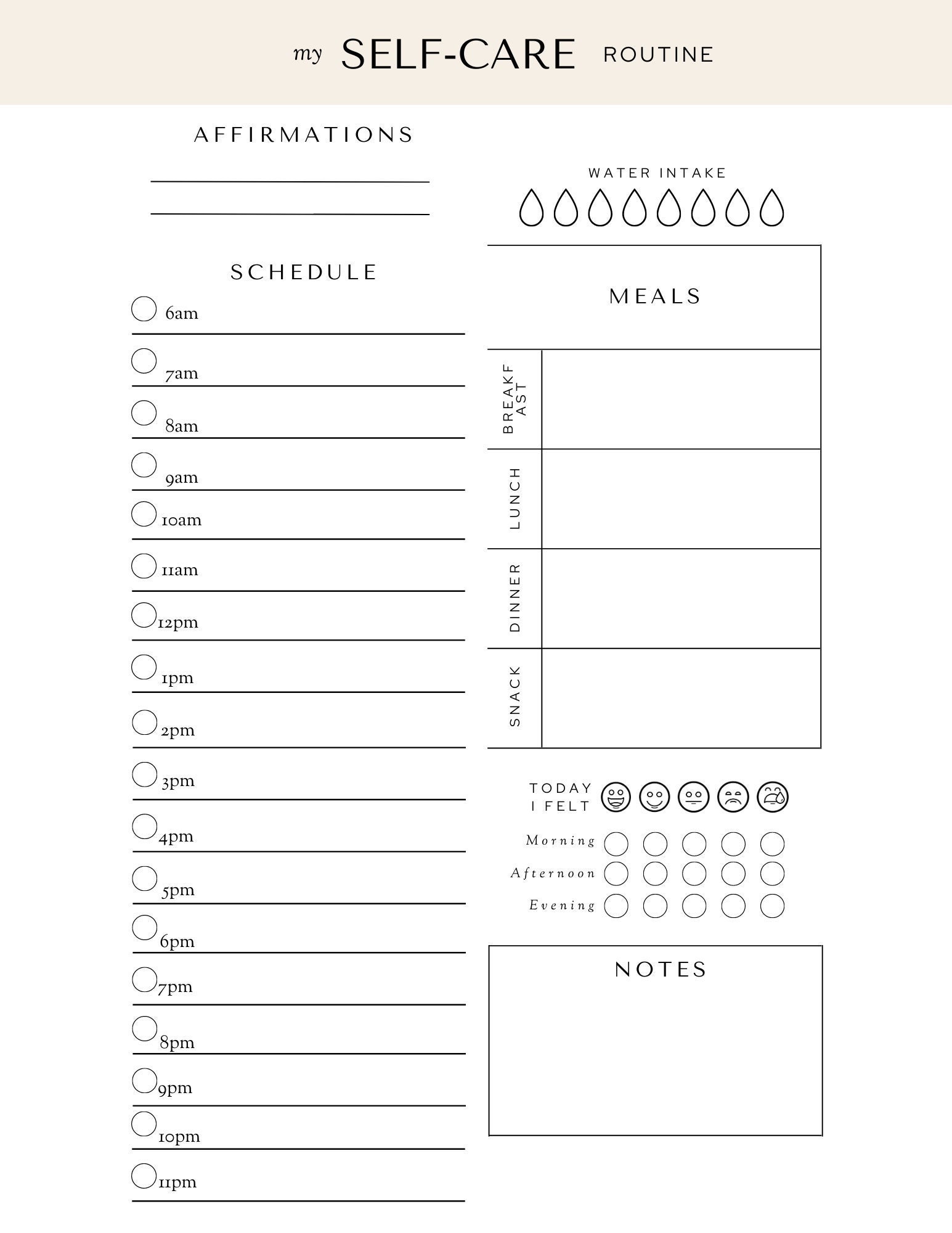 Daily Self-care Routine| Printable| Affirmations| Schedule| Digital ...