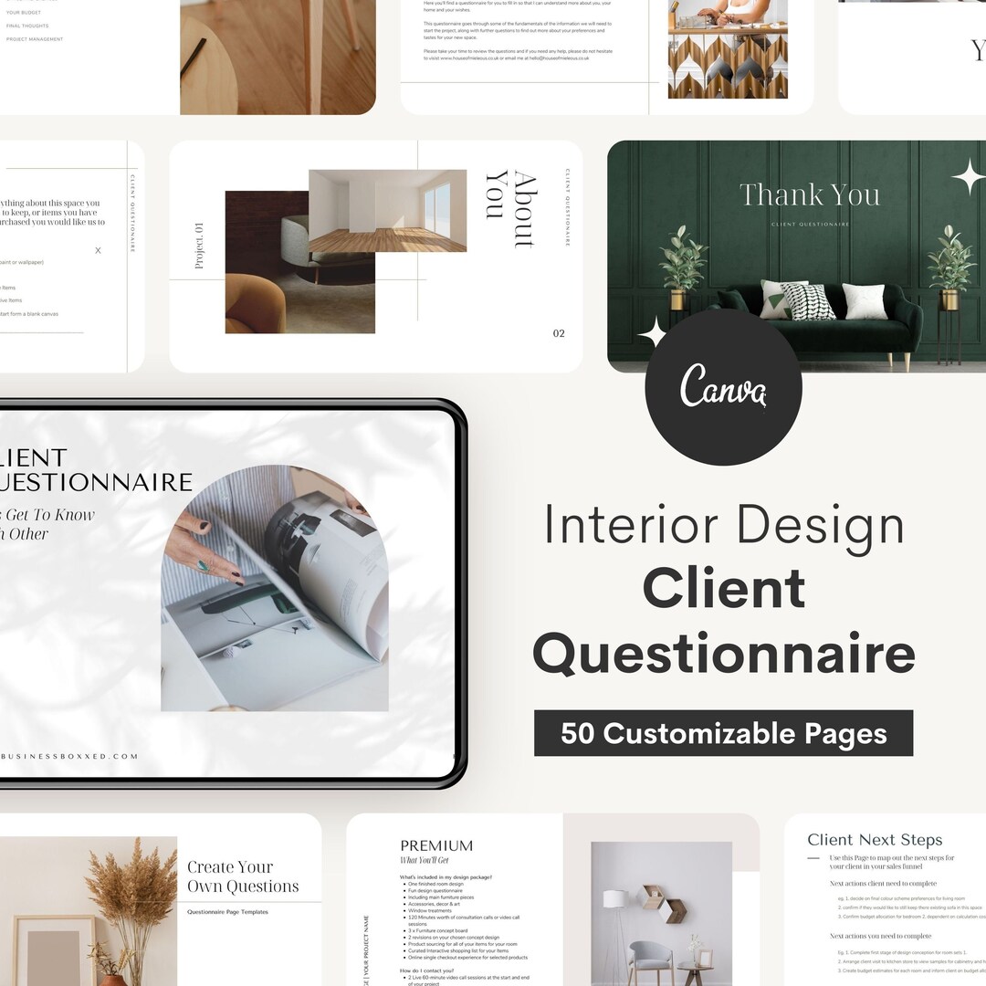 Interior Design Client Questionnaire | 75+ Pre Filled Questions | Canva ...