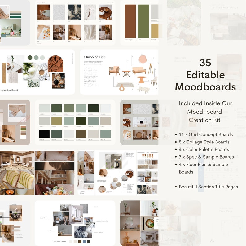 Interior Design Mood Board Kit: 35 Canva Templates (digital Download ...