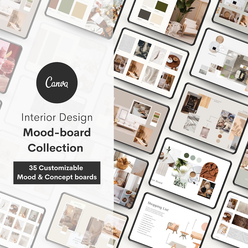 Interior Design Mood Board Kit: 35 Canva Templates (digital Download ...