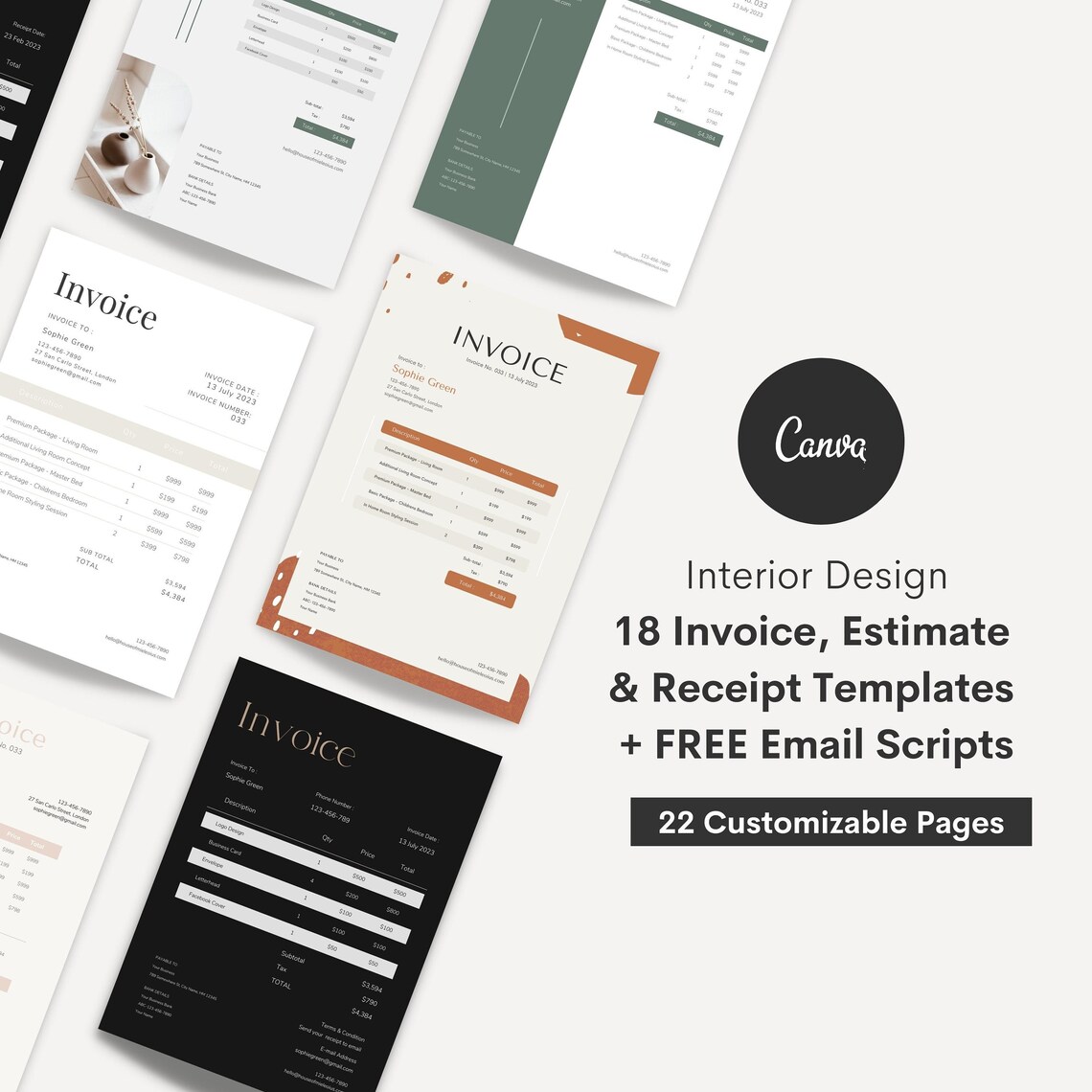 Interior Design Invoice Receipt Estimate Sales Canva | Etsy UK