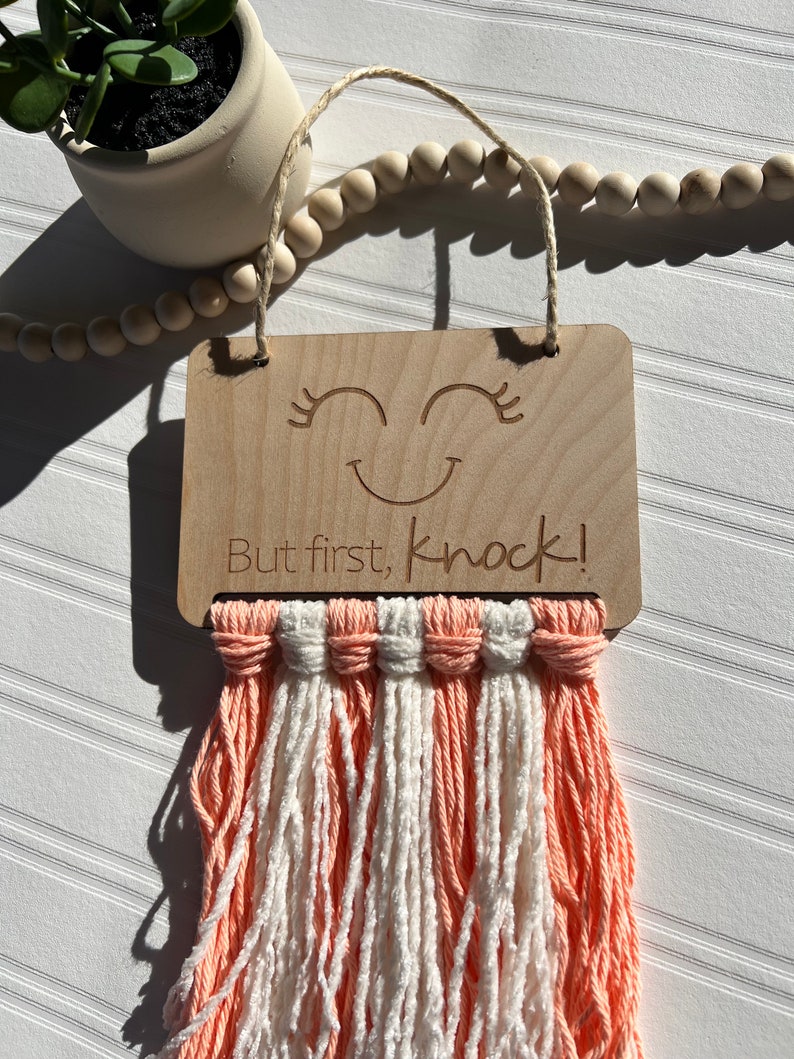 Smiley Face Sign, Kid's Room Decor, Knock First Sign, Door Hanger for ...