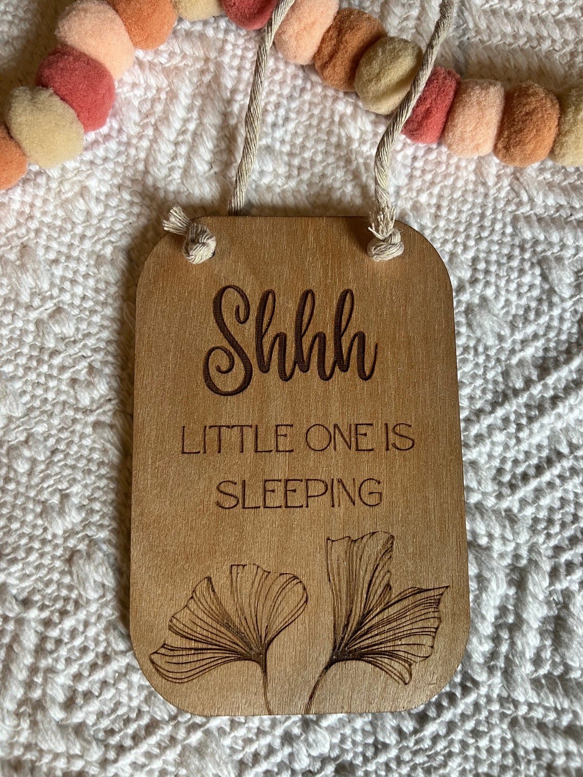 Baby Sleeping Door Sign: Laser Cut Birchwood With Ginko Leaf - Etsy