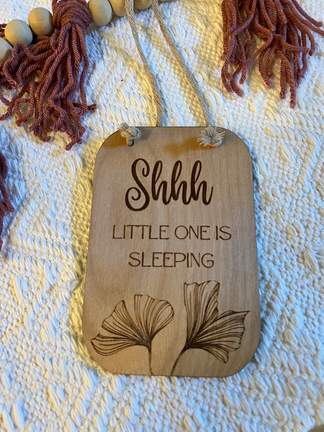 Shhh Baby Sleeping Door Sign, Nursery Door Sign With Ginko Leaf, Nap ...