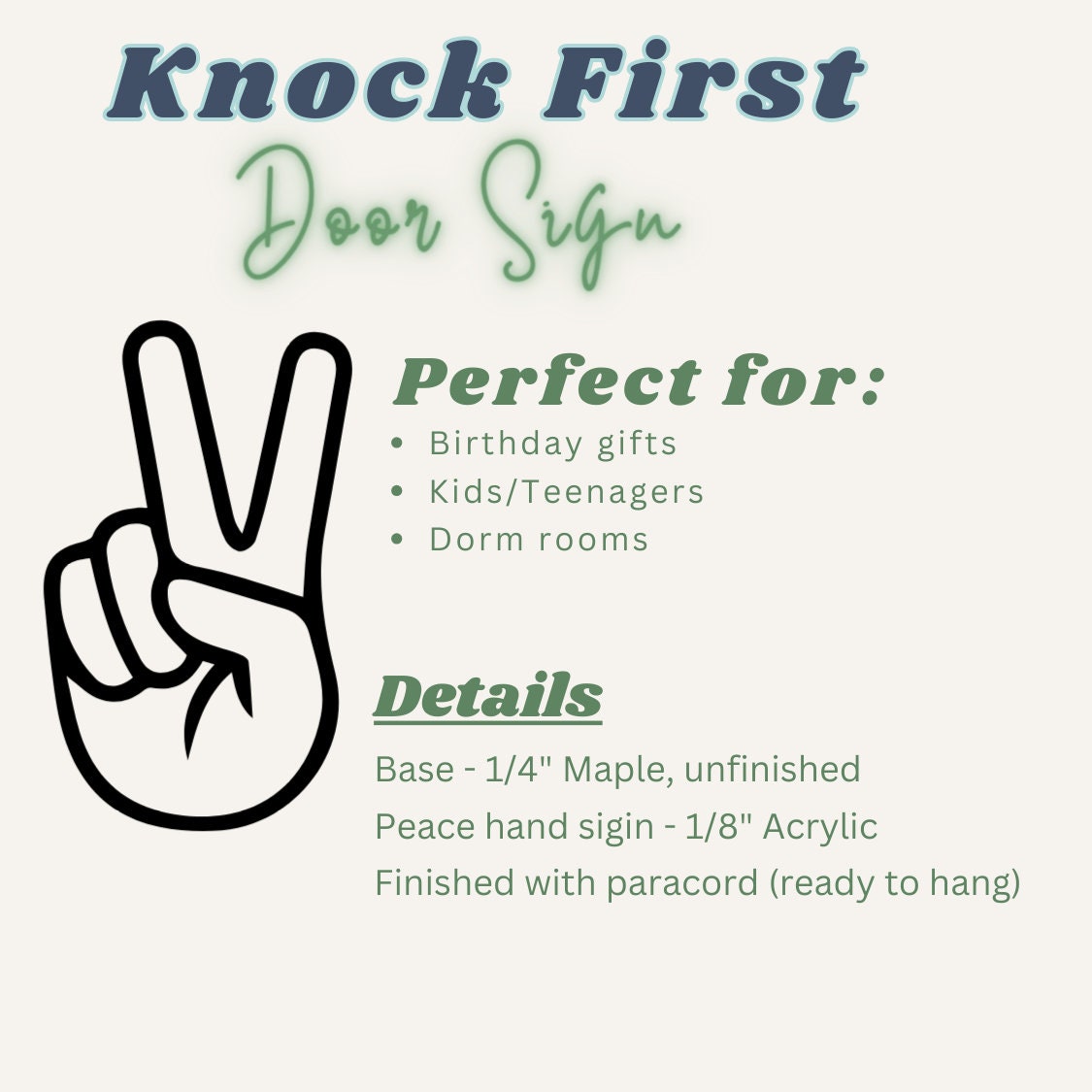 Please Knock First Door Sign, Teen Room Decor, Peace Hand, Do Not ...