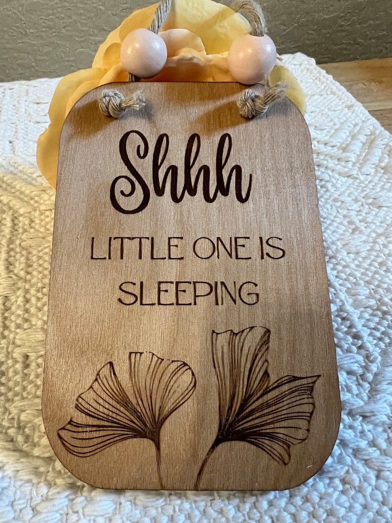 Baby Sleeping Door Sign: Laser Cut Birchwood With Ginko Leaf - Etsy