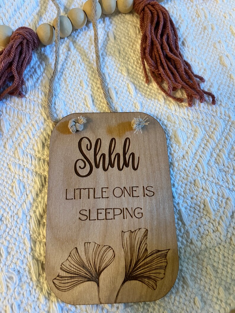 Baby Sleeping Door Sign: Laser Cut Birchwood With Ginko Leaf - Etsy